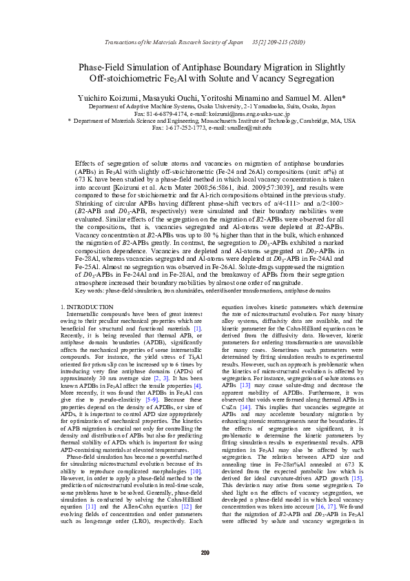 (PDF) Phase-Field Simulation of Antiphase Boundary Migration in Slightly Off-stoichiometric ...