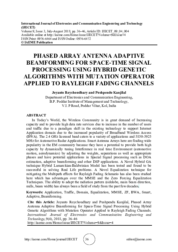 (PDF) PHASED ARRAY ANTENNA ADAPTIVE BEAMFORMING FOR SPACE-TIME SIGNAL PROCESSING USING HYBRID ...