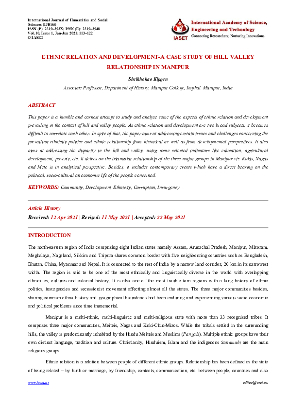 (PDF) ETHNIC RELATION AND DEVELOPMENT-A CASE STUDY OF HILL VALLEY ...