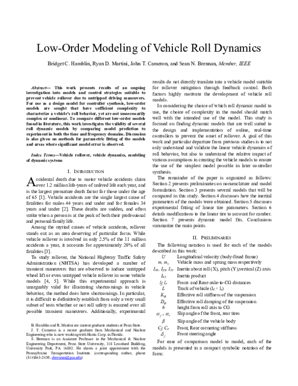 (PDF) Low-order modeling of vehicle roll dynamics