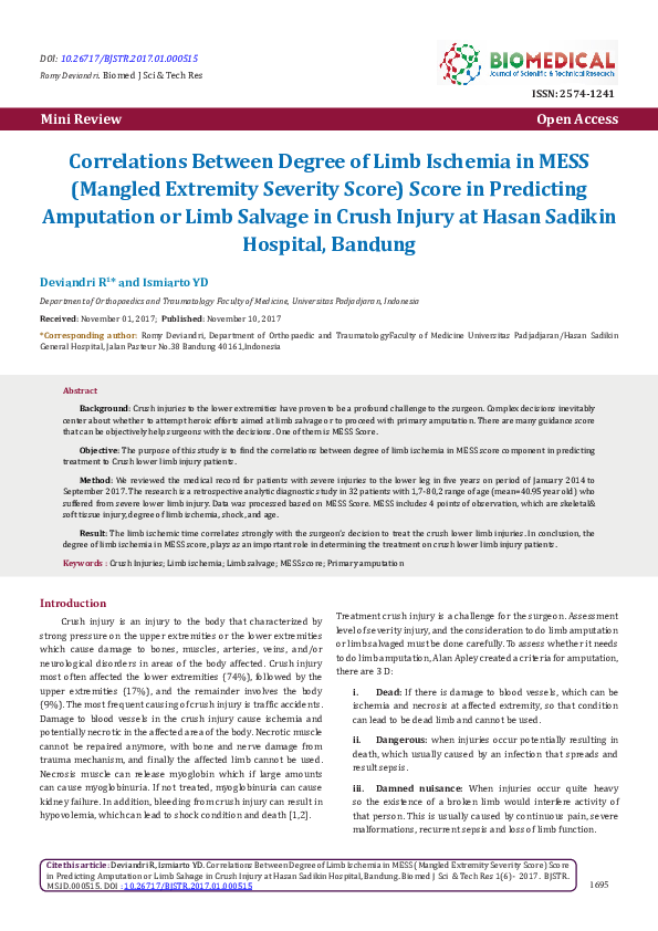 (PDF) Correlations Between Degree of Limb Ischemia in MESS (Mangled ...