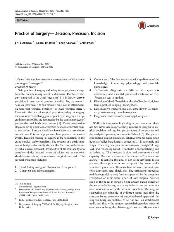 (PDF) Practice of Surgery-Decision, Precision, Incision