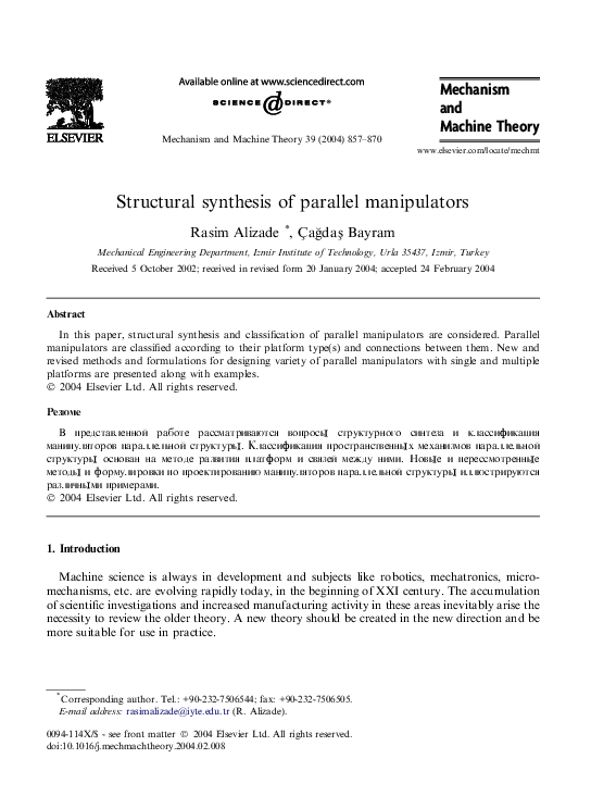 (PDF) Structural synthesis of parallel manipulators