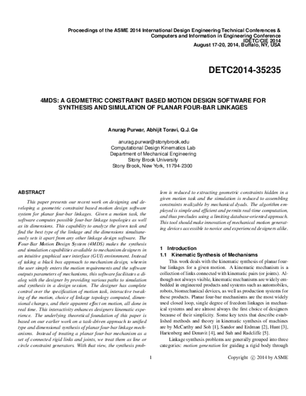 (PDF) 4MDS: A Geometric Constraint Based Motion Design Software for ...