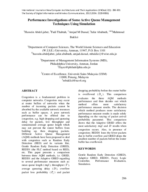 (PDF) Performance Investigations of Some Active Queue Management Techniques Using Simulation