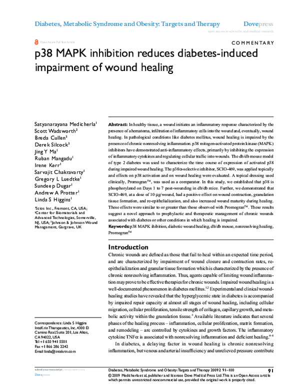 (PDF) p38 MAPK inhibition reduces diabetes-induced impairment of wound ...