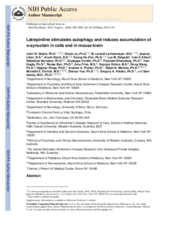 (PDF) Latrepirdine stimulates autophagy and reduces accumulation of α ...