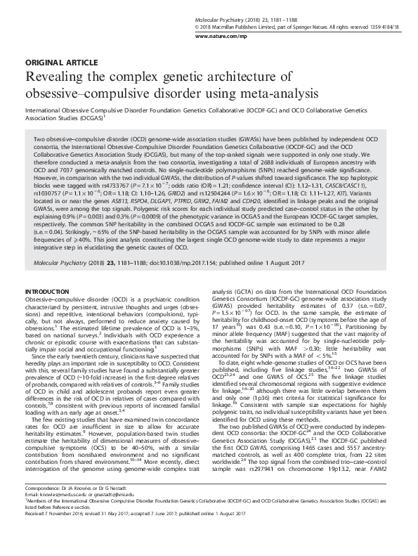 (PDF) Revealing the complex genetic architecture of obsessive ...