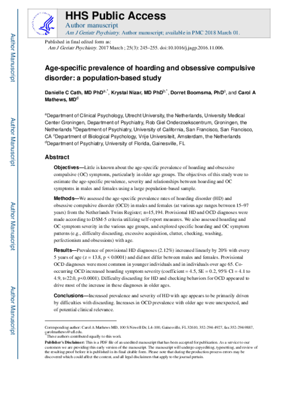 (PDF) Age-Specific Prevalence of Hoarding and Obsessive Compulsive ...