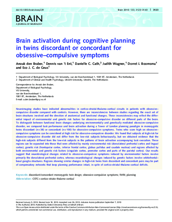 (PDF) Brain activation during cognitive planning in twins discordant or ...