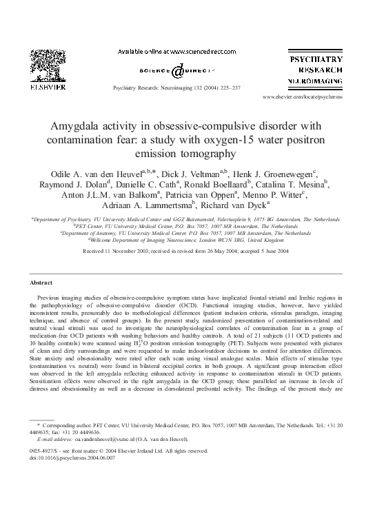 (PDF) Amygdala activity in obsessive-compulsive disorder with ...