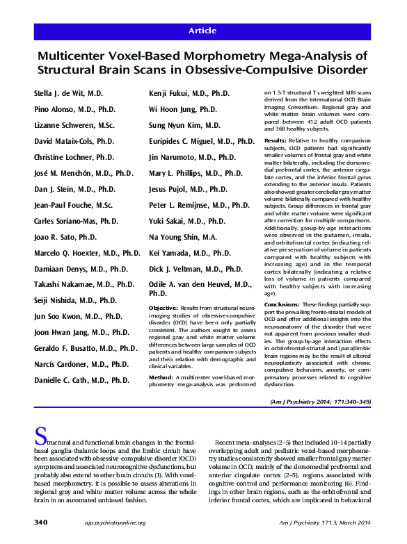 (PDF) Multicenter Voxel-Based Morphometry Mega-Analysis of Structural Brain Scans in Obsessive ...