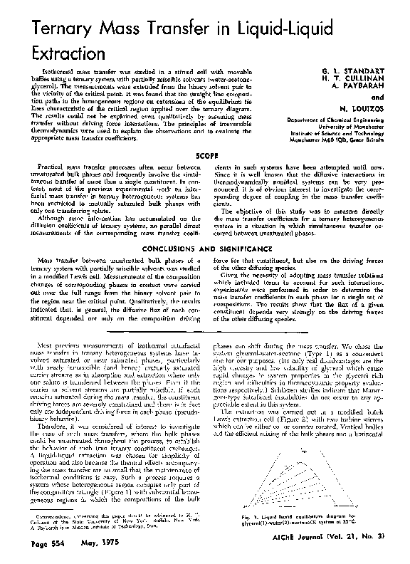 (PDF) Ternary mass transfer in liquid-liquid extraction