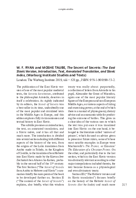 (PDF) Review of William Ryan's and Moshe Taube's The Secret of Secrets ...