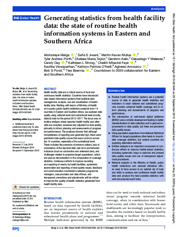 (PDF) Generating statistics from health facility data: the state of ...