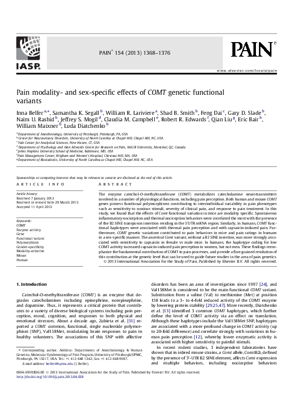 (PDF) Pain modality- and sex-specific effects of COMT genetic ...