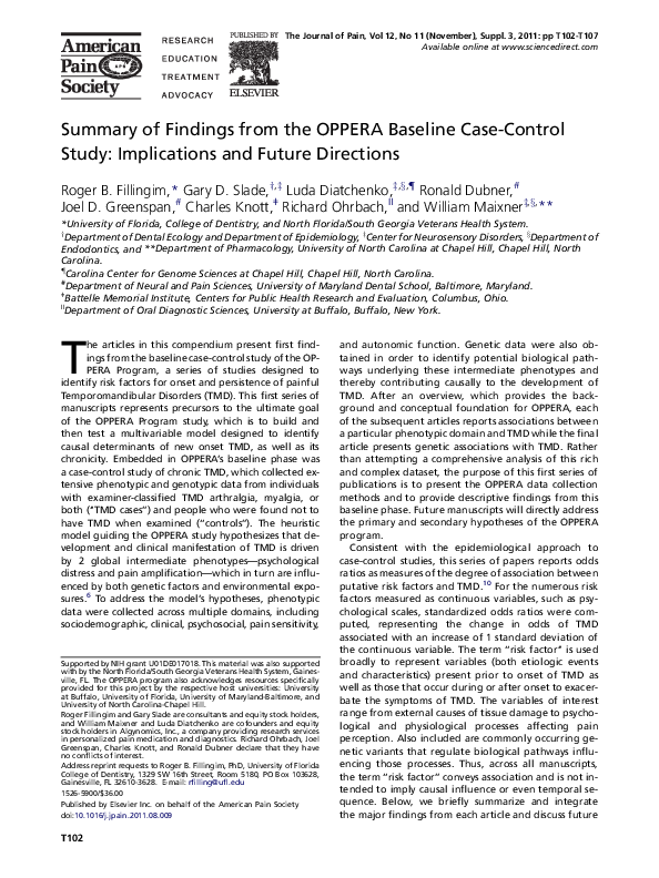 (PDF) Summary of Findings from the OPPERA Baseline Case-Control Study ...