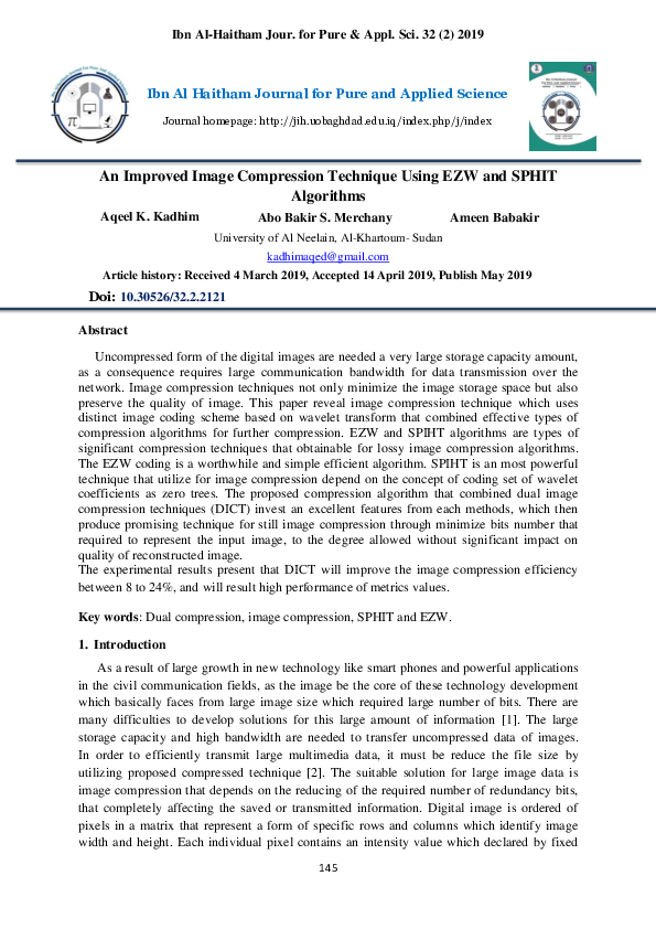 (PDF) An Improved Image Compression Technique Using EZW and SPHIT Algorithms