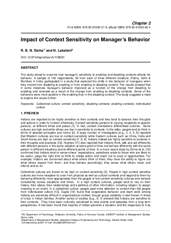 (PDF) Impact of Context Sensitivity on Manager's Behavior