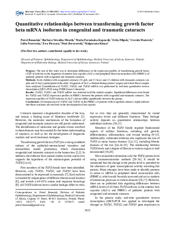 (PDF) Quantitative relationships between transforming growth factor beta mRNA isoforms in ...
