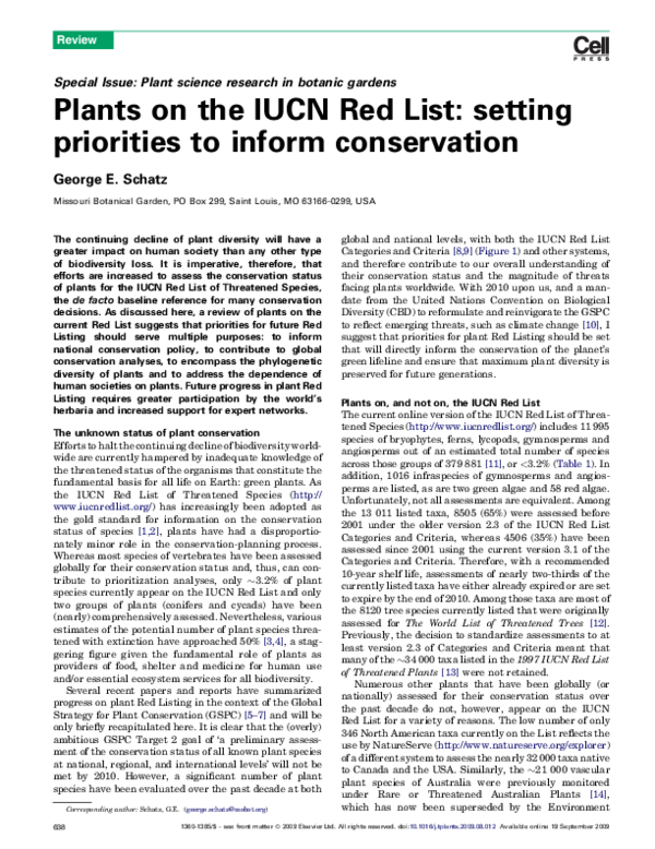 (PDF) Plants on the IUCN Red List: setting priorities to inform ...