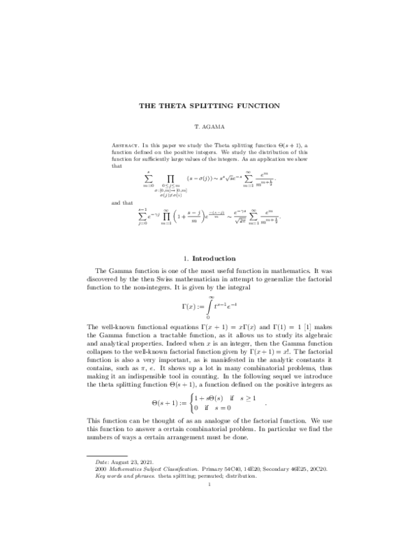 (PDF) THE THETA SPLITTING FUNCTION