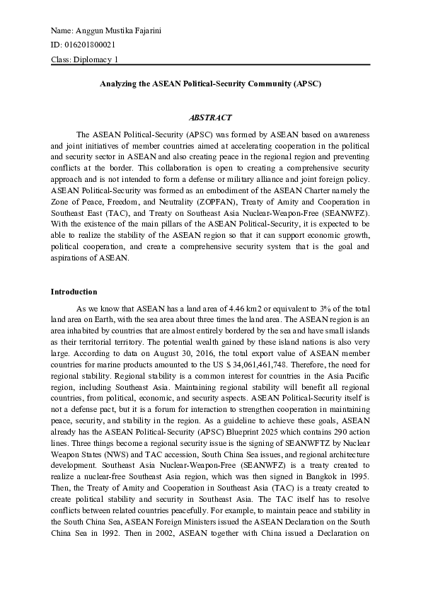 (DOC) Analyzing the ASEAN Political-Security Community (APSC)