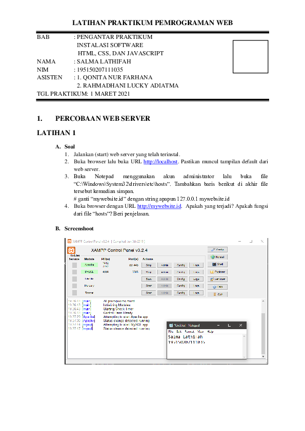 (PDF) LATIHAN PRAKTIKUM PEMROGRAMAN WEB