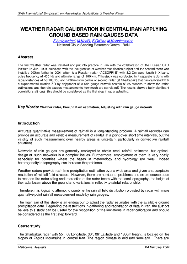 (PDF) Weather Radar Calibration in Central Iran Applying Ground Based ...