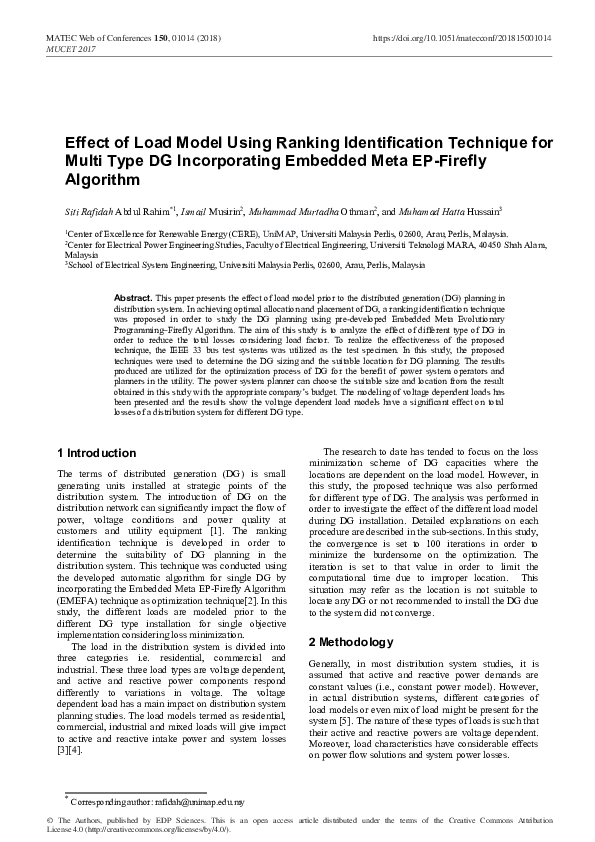 Pdf Effect Of Load Model Using Ranking Identification Technique For Multi Type Dg