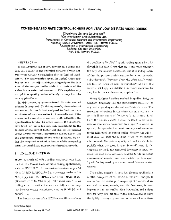 (PDF) Content-based rate control scheme for very low bit-rate video coding