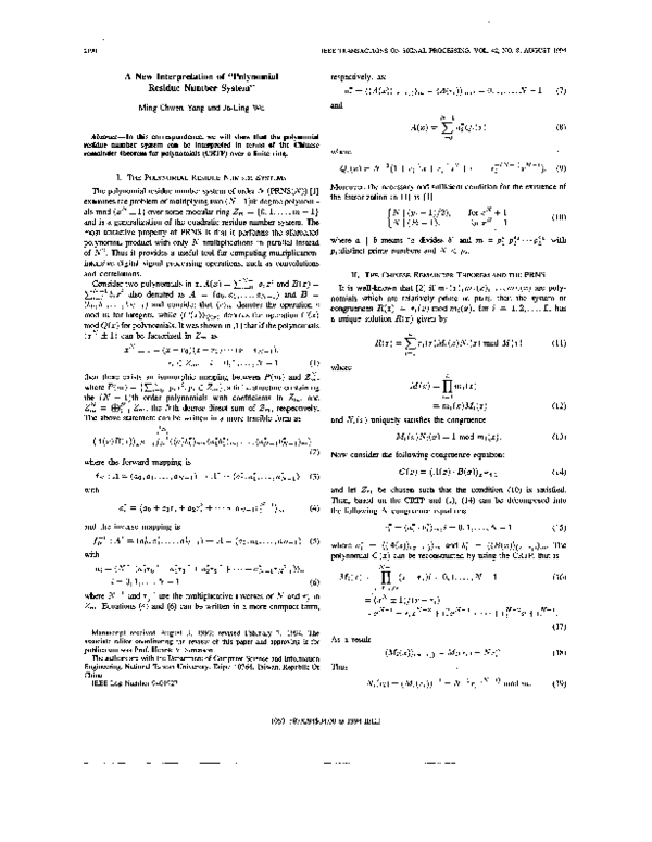 (PDF) A new interpretation of "polynomial residue number system