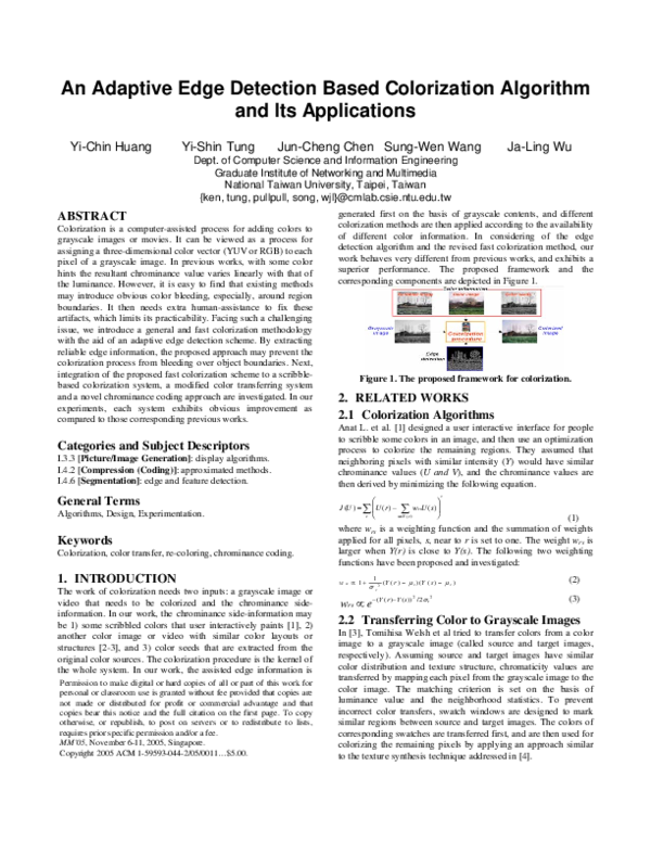Pdf An Adaptive Edge Detection Based Colorization Algorithm And Its Applications