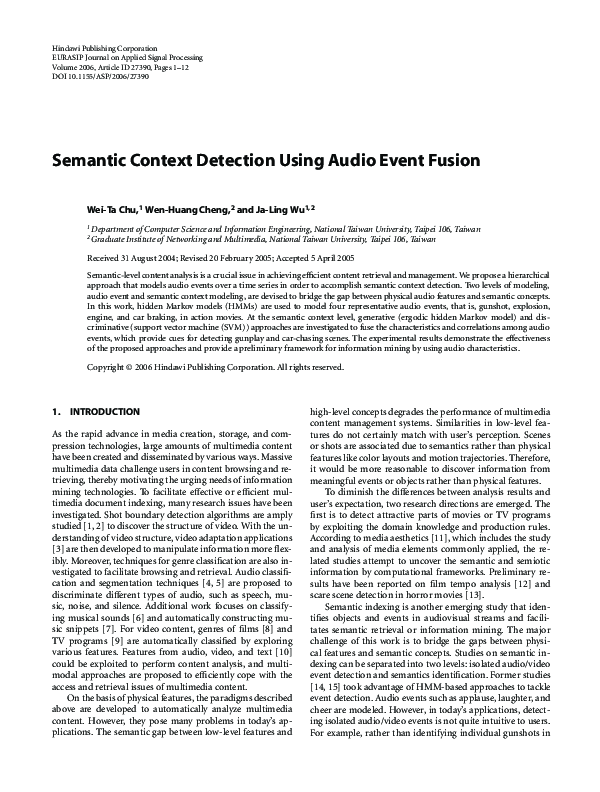 (PDF) Semantic Context Detection Using Audio Event Fusion (PDF) Semantic Context Detection Using Audio Event Fusion