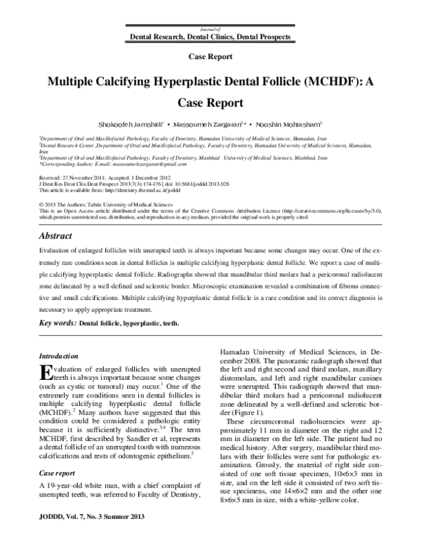 (PDF) Multiple Calcifying Hyperplastic Dental Follicle (MCHDF): A Case ...