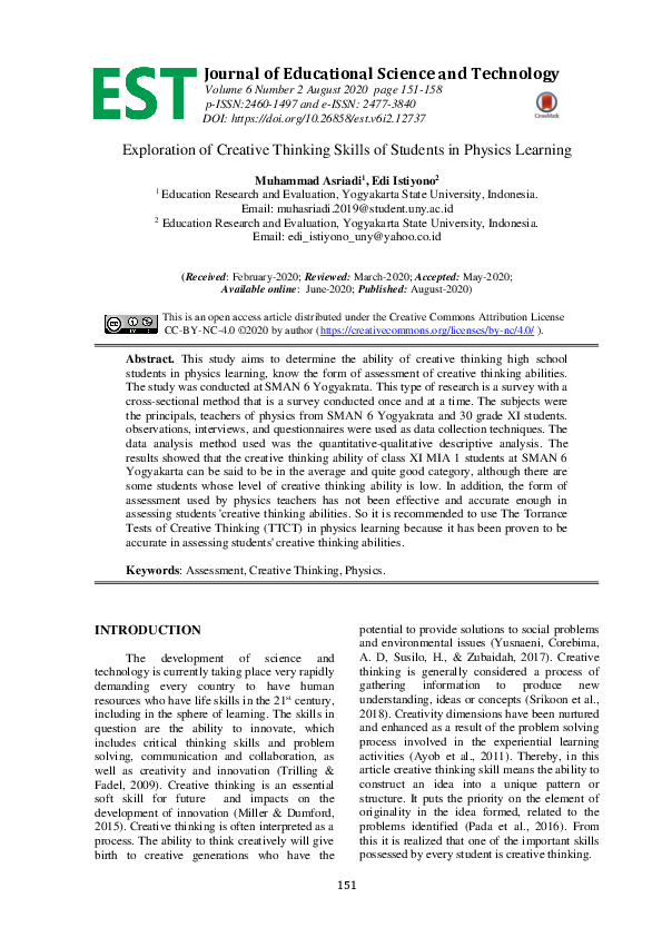 (PDF) Exploration of Creative Thinking Skills of Students in Physics ...