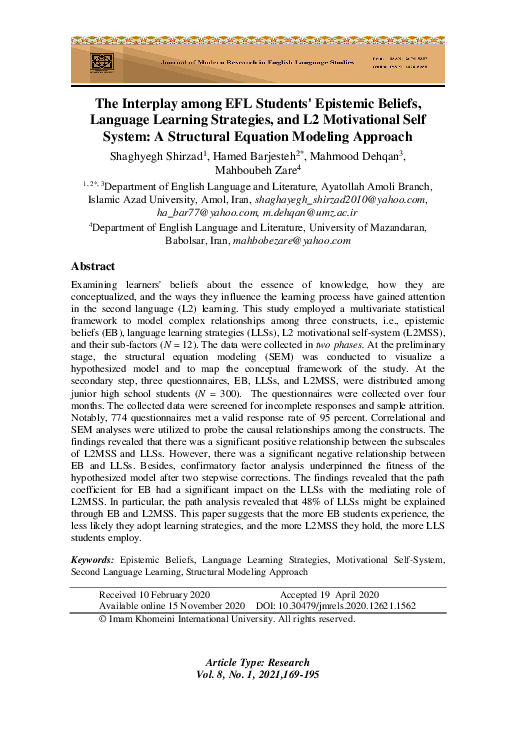 (PDF) The Interplay among EFL Students' Epistemic Beliefs, Language Learning Strategies, and L2 ...