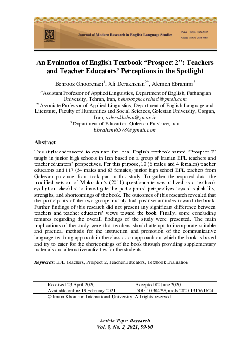 (PDF) An Evaluation of English Textbook "Prospect 2": Teachers and ...