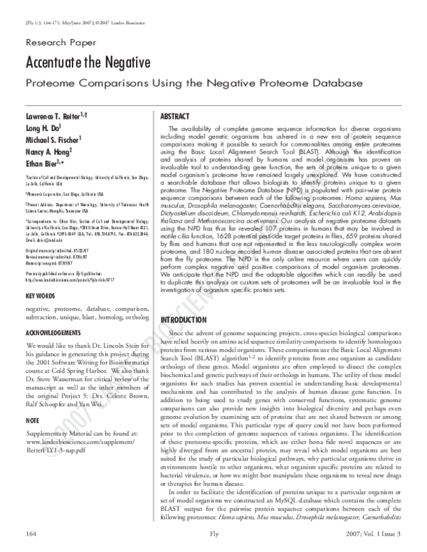 (PDF) Accentuate the negative: proteome comparisons using the negative ...