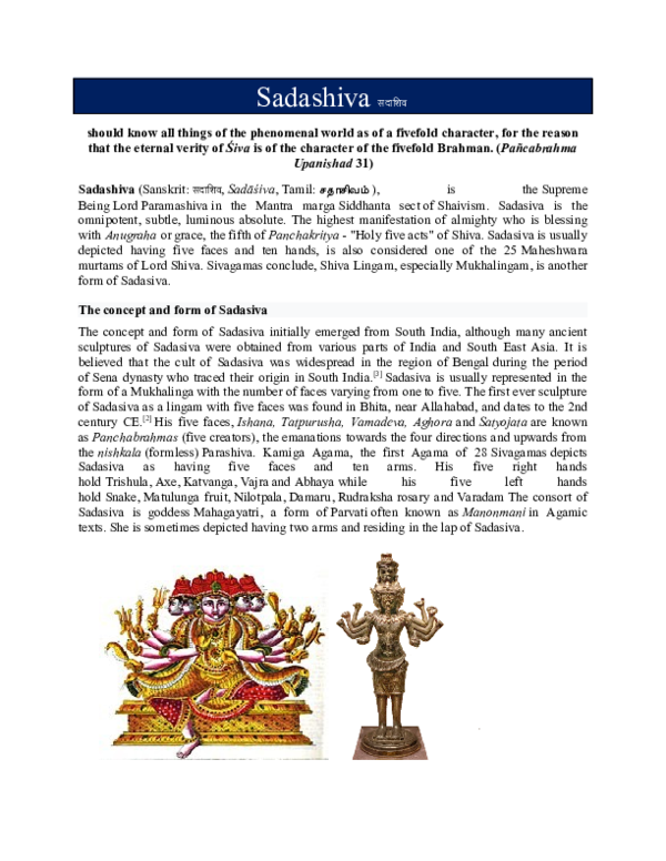 (DOC) Sadashiva A form of Shiva occuring in Angkor and India