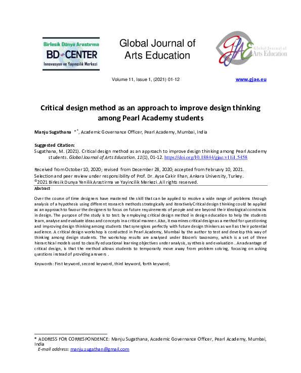(PDF) Critical design method as an approach to improve design thinking ...