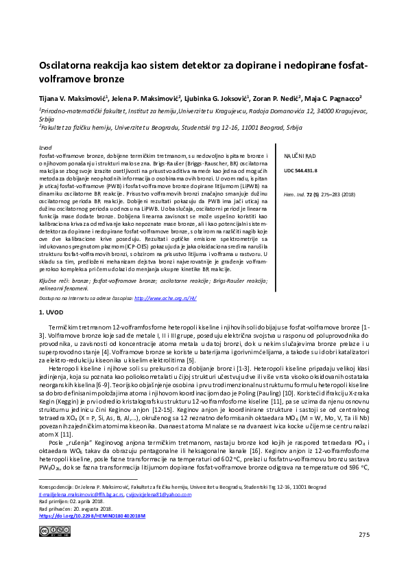 (PDF) Oscillatory reaction as a system detector for doped and undoped ...