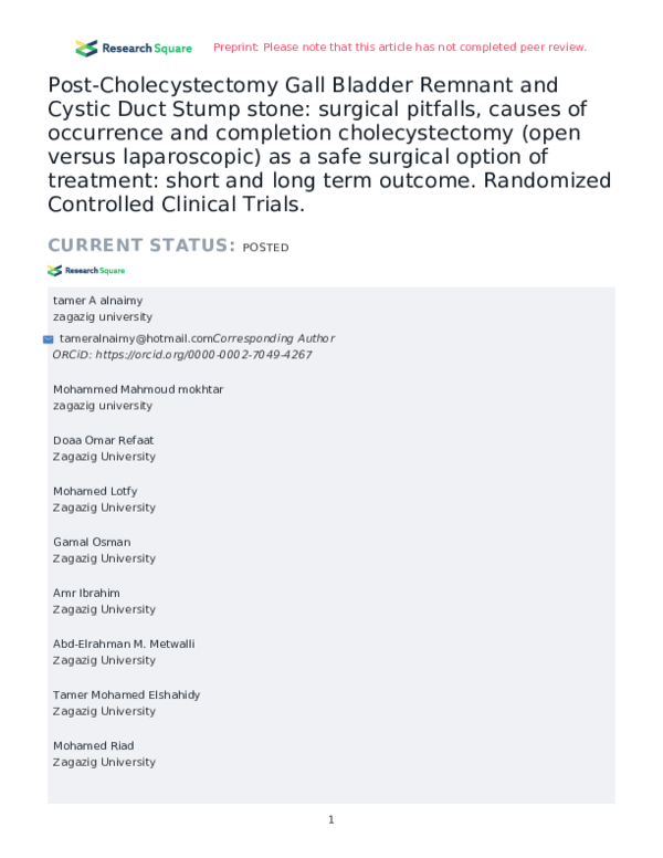 (PDF) Post-Cholecystectomy Gall Bladder Remnant and Cystic Duct Stump ...