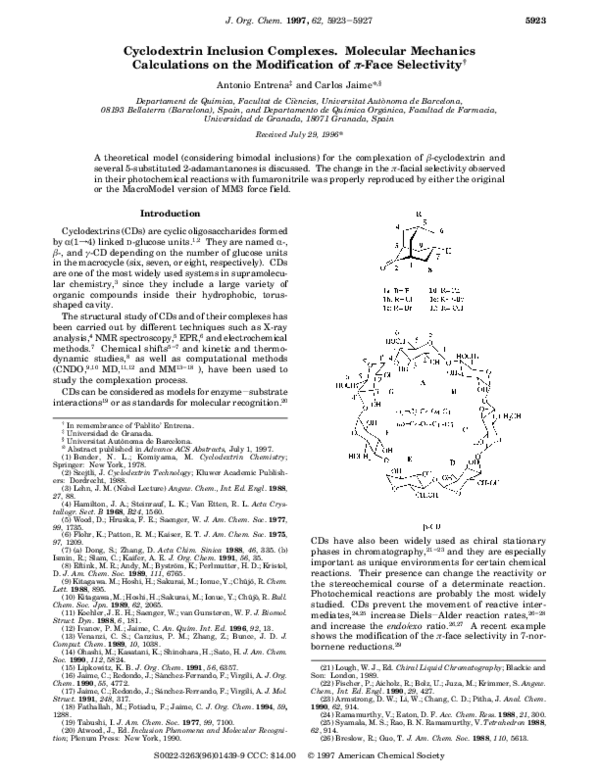 (PDF) Cyclodextrin Inclusion Complexes. Molecular Mechanics ...