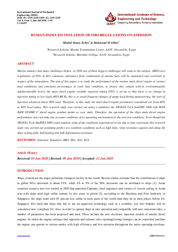 (PDF) HUMAN-INDUCED VIOLATION OF IMO REGULATIONS ON EMISSION | IASET US ...