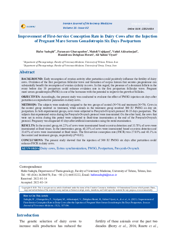 (DOC) Improvement of First-Service Conception Rate in Dairy Cows after ...