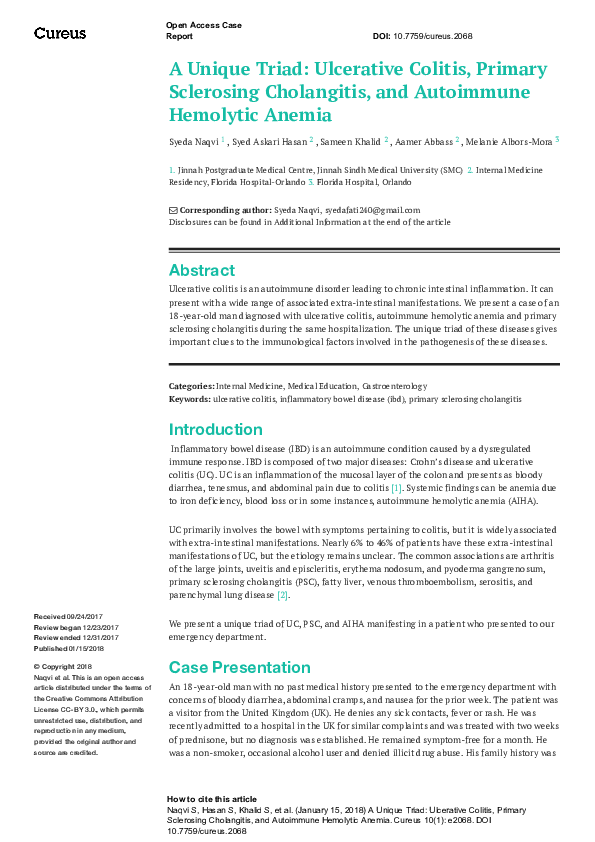 (PDF) A Unique Triad: Ulcerative Colitis, Primary Sclerosing ...