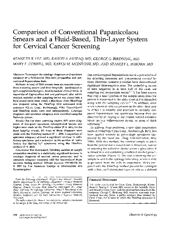 (PDF) Comparison of Conventional Papanicolaou Smears and a Fluid-Based ...