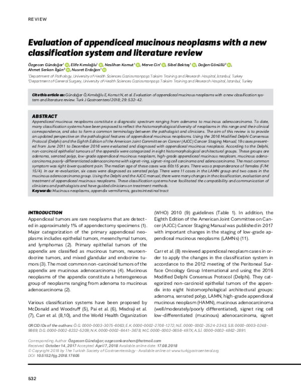 (PDF) Evaluation of appendiceal mucinous neoplasms with a new ...