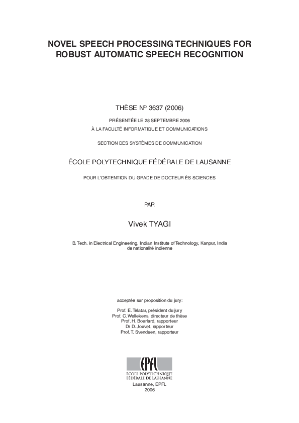 (PDF) Novel speech processing techniques for robust automatic speech recognition